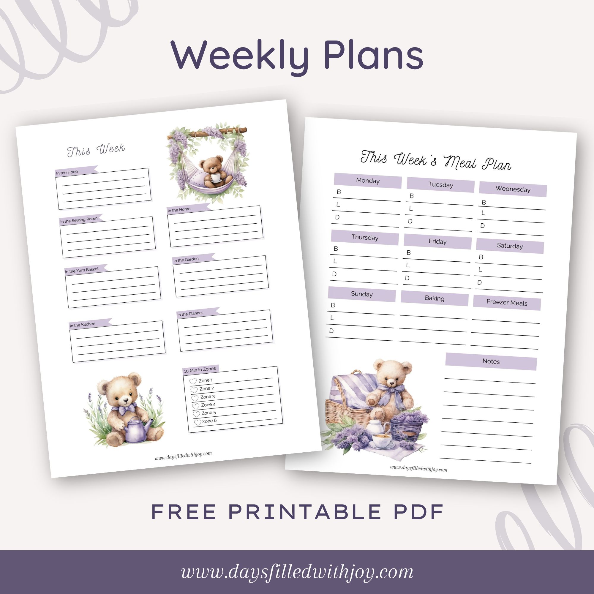 Free Teddy Bear Planning Pages - Days Filled With Joy